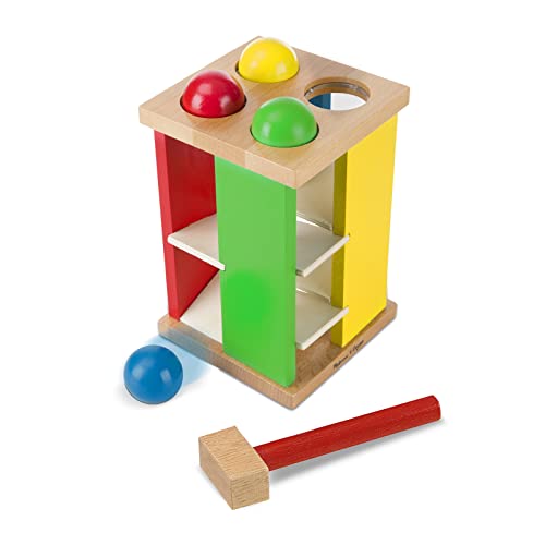 Melissa & Doug Deluxe Pound and Roll Wooden Tower Toy With Hammer - Pound A Ball, Educational Toddler Toys, Wooden Pounding Bench For Ages 2+