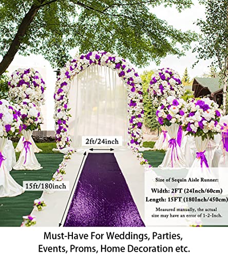 Purple Aisle Runner for Wedding 15FTx2FT Sequin Aisle Runner for Bride Glitter Sequin Fabric Aisle Runner for Wedding Ceremony Outside Royal Purple Carpet Aisle Runner for Party Graduation Birthday