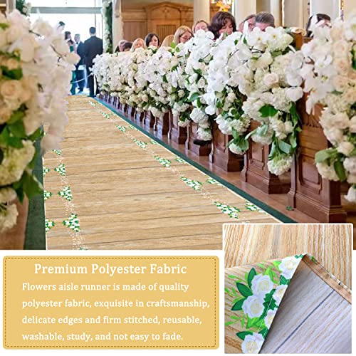 FANPROMS Wood Grain Aisle Runner for Wedding Ceremony 4FTx15FT Ployester Aisle Floor Runner Floral Carpet Runner with Carpet Tapes Rustic Aisle Runner Rug for Wedding Banquet Party Prom Runway