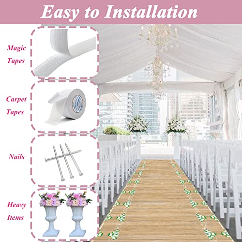 FANPROMS Wood Grain Aisle Runner for Wedding Ceremony 4FTx15FT Ployester Aisle Floor Runner Floral Carpet Runner with Carpet Tapes Rustic Aisle Runner Rug for Wedding Banquet Party Prom Runway