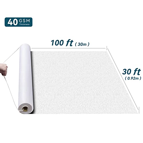 EZLucky Aisle Runner for Wedding Ceremony 3X100ft Includes Pull String, White Wave Scroll Pattern Carpet Runner for Wedding Ceremony, Party, Christmas Decorations, Indoor & Outdoor 40gsm Thickness