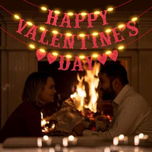 Happy Valentine's Day Light Banner Valentine's Day Heart Banner Decoration with Led Light String for Valentine's Day Wedding Dating Anniversary Engagement Party Indoor Outdoor Home Decor