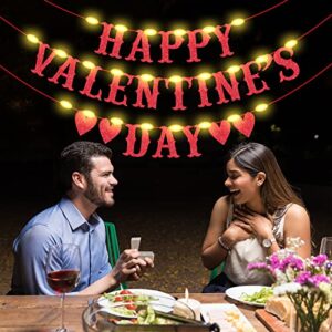 Happy Valentine's Day Light Banner Valentine's Day Heart Banner Decoration with Led Light String for Valentine's Day Wedding Dating Anniversary Engagement Party Indoor Outdoor Home Decor