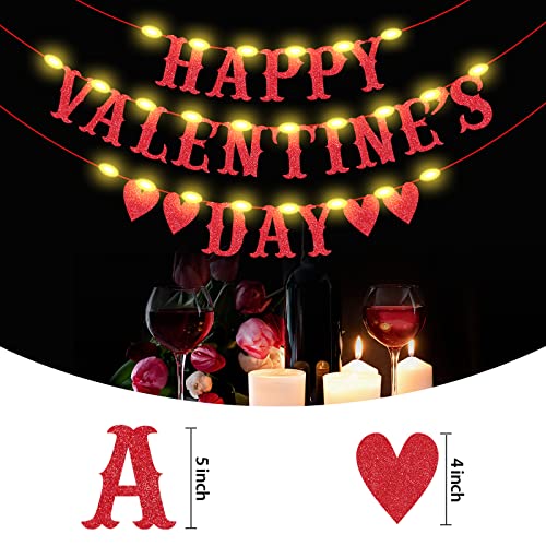 Happy Valentine's Day Light Banner Valentine's Day Heart Banner Decoration with Led Light String for Valentine's Day Wedding Dating Anniversary Engagement Party Indoor Outdoor Home Decor