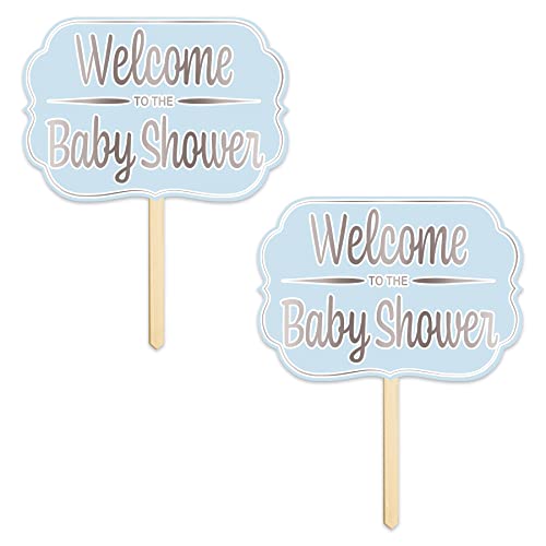 Beistle Welcome To The Baby Shower Yard Sign 2 Piece It's A Boy Party Decorations, 24" x 15", Light Blue/Silver