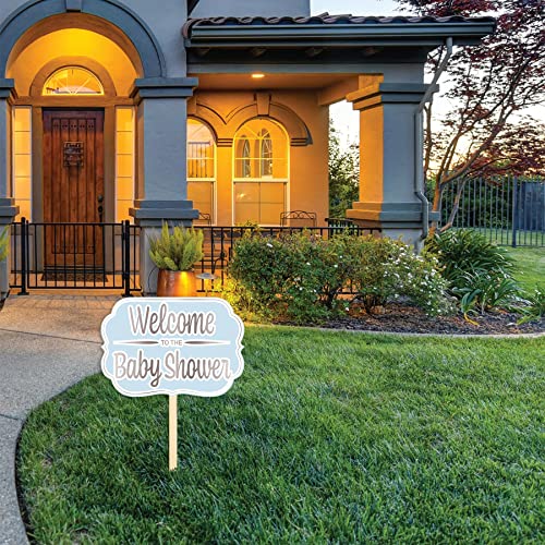 Beistle Welcome To The Baby Shower Yard Sign 2 Piece It's A Boy Party Decorations, 24" x 15", Light Blue/Silver