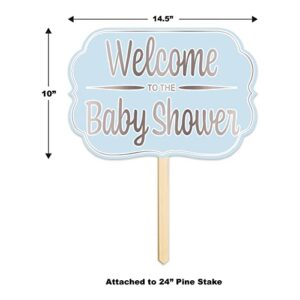 Beistle Welcome To The Baby Shower Yard Sign 2 Piece It's A Boy Party Decorations, 24" x 15", Light Blue/Silver