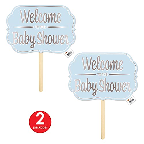 Beistle Welcome To The Baby Shower Yard Sign 2 Piece It's A Boy Party Decorations, 24" x 15", Light Blue/Silver