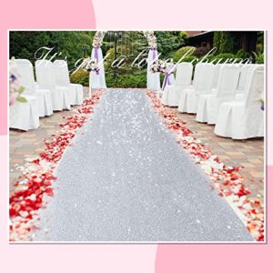 Sequin Aisle Runner for Weddings 2 x 15 ft Glitter Wedding Rug Runner with Carpet Tape Sparkly Wedding Outdoor Floor Runner Floor Carpet Runner for Prom Ceremony Event Party Decoration (Silver)