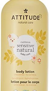 ATTITUDE Body Lotion for Baby, EWG Verified, Plant and Mineral-Based Ingredients, Vegan and Cruelty-free Personal Care Products, Hypoallergenic, Sensitive Skin, Unscented, 16 Fl Oz (60856)