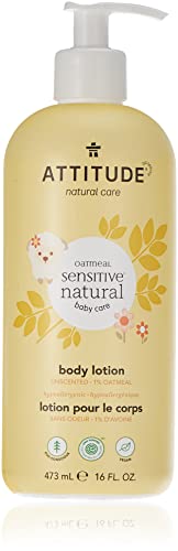 ATTITUDE Body Lotion for Baby, EWG Verified, Plant and Mineral-Based Ingredients, Vegan and Cruelty-free Personal Care Products, Hypoallergenic, Sensitive Skin, Unscented, 16 Fl Oz (60856)