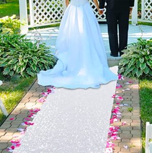 aisle runners for weddings -2ftx15ft- white sequin aisle runner milky white glitter aisle runner carpet aisle runner for wedding ceremony party prom event (2ftx15ft, white)