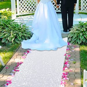 Aisle Runners for Weddings -2FTx15FT- White Sequin Aisle Runner Milky White Glitter Aisle Runner Carpet Aisle Runner for Wedding Ceremony Party Prom Event (2FTx15FT, White)