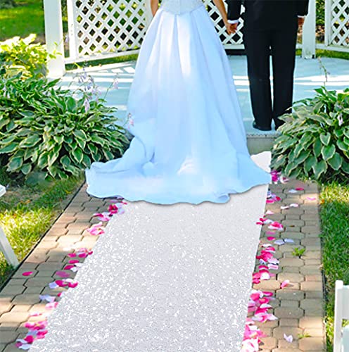 Aisle Runners for Weddings -2FTx15FT- White Sequin Aisle Runner Milky White Glitter Aisle Runner Carpet Aisle Runner for Wedding Ceremony Party Prom Event (2FTx15FT, White)