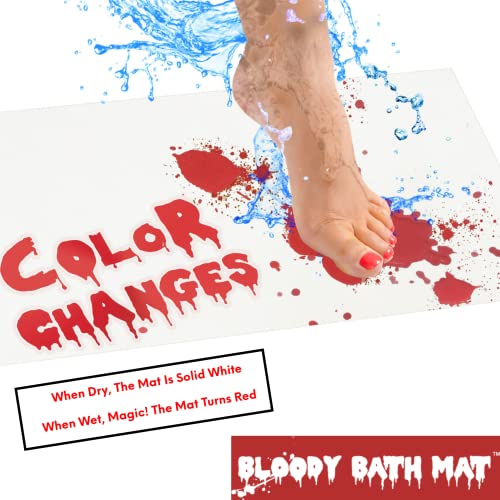 Bloody Bath Mat - The Original Color Changing Sheet That Turns Red When Wet – Funny Gag Gifts - Footprints Disappear Like Magic – Novelty Prank Gifts (40"x17")