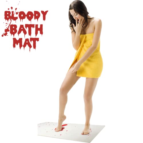 Bloody Bath Mat - The Original Color Changing Sheet That Turns Red When Wet – Funny Gag Gifts - Footprints Disappear Like Magic – Novelty Prank Gifts (40"x17")