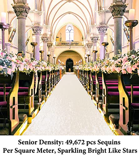 Aisle Runner for Wedding 15FTx2FT Sequin Aisle Runner Indoor Outdoor Ceremonies Decor Ivory Carpet Runner Church Runner Wedding Walkway Carpet Runner Rugs Aisle Runner Sequins (2FTx15FT, Ivory)