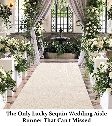 Aisle Runner for Wedding 15FTx2FT Sequin Aisle Runner Indoor Outdoor Ceremonies Decor Ivory Carpet Runner Church Runner Wedding Walkway Carpet Runner Rugs Aisle Runner Sequins (2FTx15FT, Ivory)