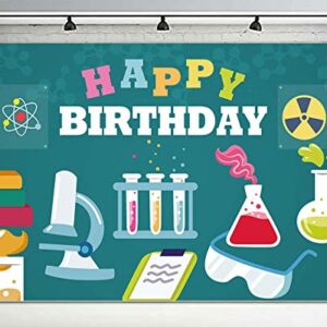 Science Happy Birthday Banner Backdrop Chemistry Theme Decor Decorations for School Science Laboratory Lab Science Classroom Boy Girl Kid Birthday Party Baby Shower Supplies Favors Photo Booth Props