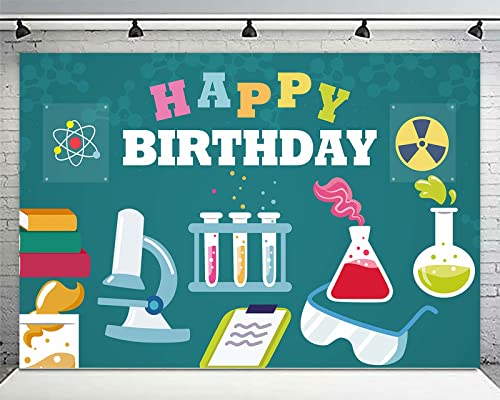 Science Happy Birthday Banner Backdrop Chemistry Theme Decor Decorations for School Science Laboratory Lab Science Classroom Boy Girl Kid Birthday Party Baby Shower Supplies Favors Photo Booth Props