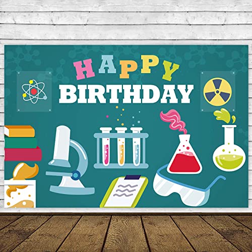 Science Happy Birthday Banner Backdrop Chemistry Theme Decor Decorations for School Science Laboratory Lab Science Classroom Boy Girl Kid Birthday Party Baby Shower Supplies Favors Photo Booth Props