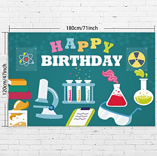 Science Happy Birthday Banner Backdrop Chemistry Theme Decor Decorations for School Science Laboratory Lab Science Classroom Boy Girl Kid Birthday Party Baby Shower Supplies Favors Photo Booth Props