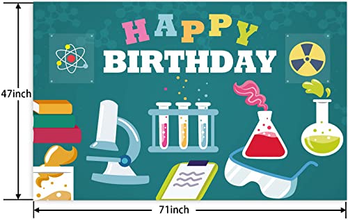 Science Happy Birthday Banner Backdrop Chemistry Theme Decor Decorations for School Science Laboratory Lab Science Classroom Boy Girl Kid Birthday Party Baby Shower Supplies Favors Photo Booth Props