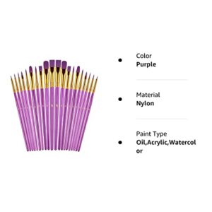 Paint Brushes Set, 2Pack 20 Pcs Paint Brushes for Acrylic Painting, Oil Watercolor Acrylic Paint Brush, Artist Paintbrushes for Body Face Rock Canvas, Kids Adult Drawing Arts Crafts Supplies, Purple