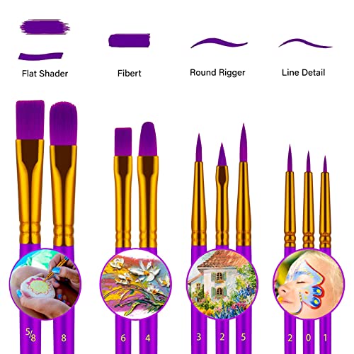 Paint Brushes Set, 2Pack 20 Pcs Paint Brushes for Acrylic Painting, Oil Watercolor Acrylic Paint Brush, Artist Paintbrushes for Body Face Rock Canvas, Kids Adult Drawing Arts Crafts Supplies, Purple