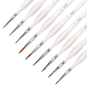 aiex 9pcs fine detail paint brush set miniature painting brushes kit mini paints brush set for acrylic, watercolor, oil, face, nail, scale model painting, line drawing(white)