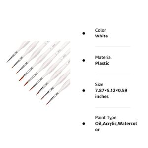 AIEX 9pcs Fine Detail Paint Brush Set Miniature Painting Brushes Kit Mini Paints Brush Set for Acrylic, Watercolor, Oil, Face, Nail, Scale Model Painting, Line Drawing(White)