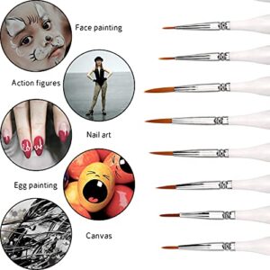 AIEX 9pcs Fine Detail Paint Brush Set Miniature Painting Brushes Kit Mini Paints Brush Set for Acrylic, Watercolor, Oil, Face, Nail, Scale Model Painting, Line Drawing(White)