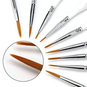 AIEX 9pcs Fine Detail Paint Brush Set Miniature Painting Brushes Kit Mini Paints Brush Set for Acrylic, Watercolor, Oil, Face, Nail, Scale Model Painting, Line Drawing(White)