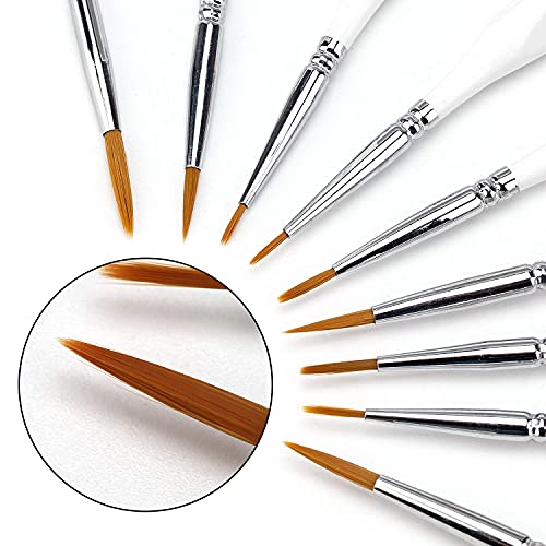 AIEX 9pcs Fine Detail Paint Brush Set Miniature Painting Brushes Kit Mini Paints Brush Set for Acrylic, Watercolor, Oil, Face, Nail, Scale Model Painting, Line Drawing(White)