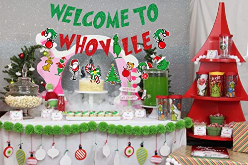 Welcome to Whoville Banner Grinch Christmas Decorations Grinch Garland Decorations Grinch Christmas Vacation Holiday Birthday Party Decorations Christmas Grinch Home Decorations(3 Packs,Pre-assembled)