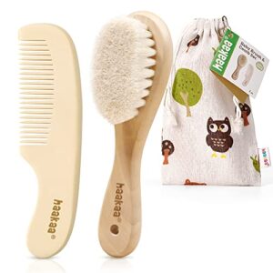 haakaa baby hair brush and comb set for newborns & toddlers, natural hair comb wooden comb perfect baby shower and registry gift – ideal for cradle cap