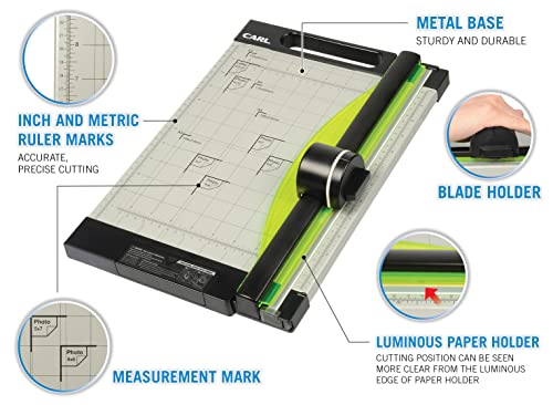 CARL 12 inch-Green Friendly, Professional Rotary Paper Trimmer, 12-inch, 15 Sheet Cutting Capacity, Black and Silver