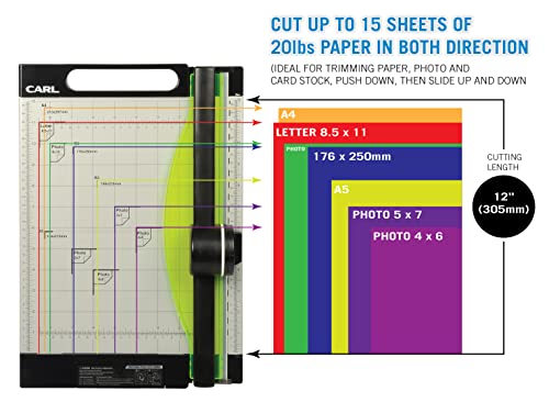 CARL 12 inch-Green Friendly, Professional Rotary Paper Trimmer, 12-inch, 15 Sheet Cutting Capacity, Black and Silver