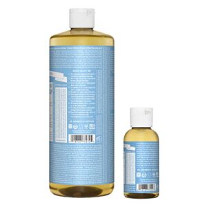 Dr. Bronner's Pure-Castile Liquid Soap – Baby Unscented Bundle. 32 oz. Bottle and 2 oz. Travel Bottle