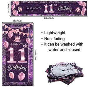 PAKBOOM Happy 11th Birthday Door Cover Porch Banner Sign Set - 11 Years Old Birthday Decoraions Party Supplies for Girls - Purple Pink