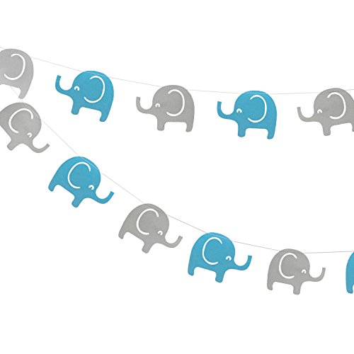 Elephant Garland Decorations, Boy Elephant Baby Shower Banner, Elephant Birthday Party Decor (Blue, Grey) 10 Feet, 24PCS