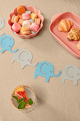 Elephant Garland Decorations, Boy Elephant Baby Shower Banner, Elephant Birthday Party Decor (Blue, Grey) 10 Feet, 24PCS