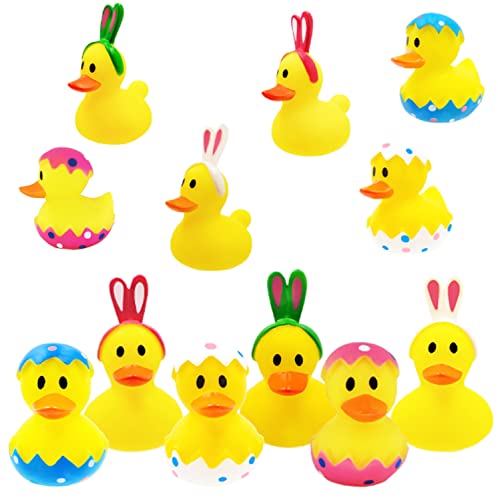 The Dreidel Company Happy Easter Rubber Duck Toy Bunny Rabbit Duckies for Kids Easter Eggs, Bath Birthday Gifts Baby Showers Summer Beach and Pool Activity, 2" (6 Pack)