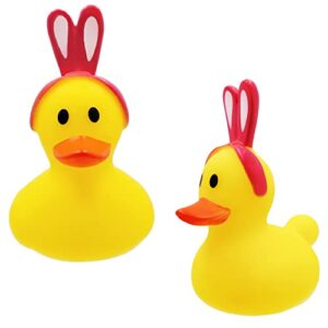 The Dreidel Company Happy Easter Rubber Duck Toy Bunny Rabbit Duckies for Kids Easter Eggs, Bath Birthday Gifts Baby Showers Summer Beach and Pool Activity, 2" (6 Pack)