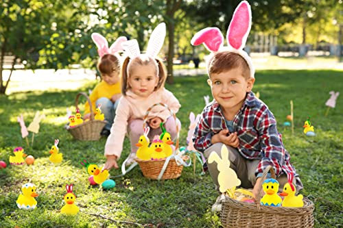 The Dreidel Company Happy Easter Rubber Duck Toy Bunny Rabbit Duckies for Kids Easter Eggs, Bath Birthday Gifts Baby Showers Summer Beach and Pool Activity, 2" (6 Pack)