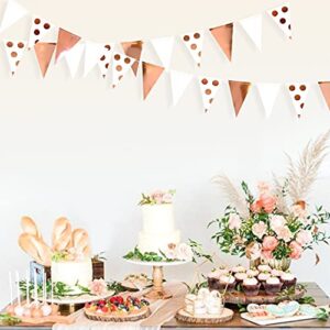 30Ft Rose Gold Polka Dot Pennant Banner Paper Circle Dot Triangle Flag Bunting Garland Streamer for Wedding Baby Bridal Shower Birthday Bachelorette Engagement Christmas Holiday Xmas Party Decorations