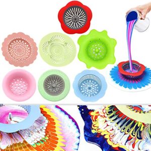 acrylic pouring strainers, angela&alex 7 pcs flow painting tools art supplies kits drawing flow fluid sets strainers plastic silicone drain basket unique pattern