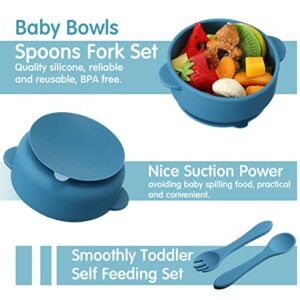 9 Pcs Silicone Baby Toddler Suction Plates Baby Bowls with Suction Toddler Bowls Set Kids Utensils Divided Plate Baby Boy Girl Feeding Set with Spoon Fork Dishwasher and Microwave Safe (Matte Colors)