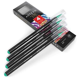 ARTEZA Real Brush Pens, A171 Turquoise, Pack of 4, Watercolor Pens with Nylon Brush Tips, Art Supplies for Dry-Brush Painting, Sketching, Coloring & Calligraphy