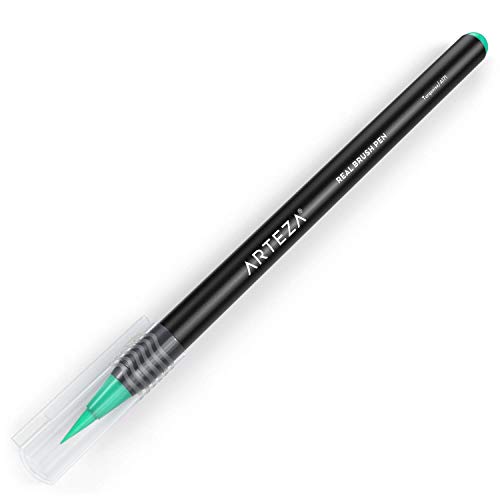 ARTEZA Real Brush Pens, A171 Turquoise, Pack of 4, Watercolor Pens with Nylon Brush Tips, Art Supplies for Dry-Brush Painting, Sketching, Coloring & Calligraphy